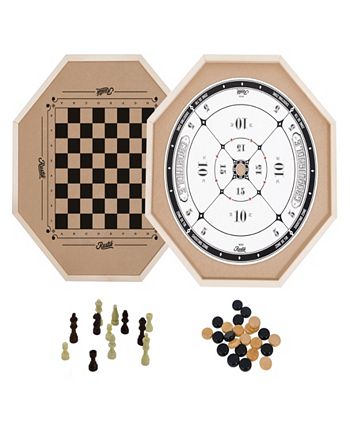 Family Games America Rustik 3-In-1 Deluxe Crokinole, Checkers Chess ...