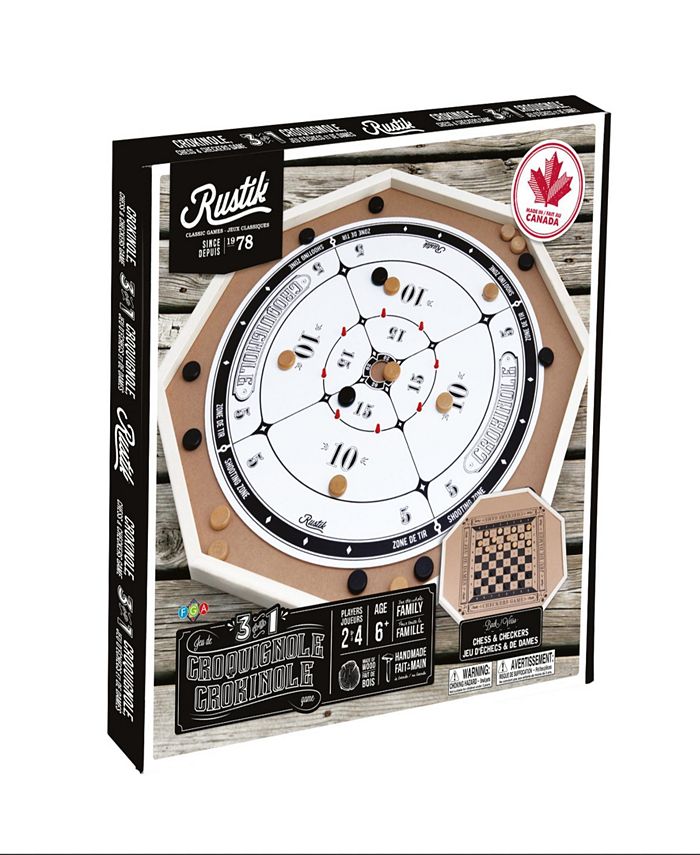 Family Games America Rustik 3-In-1 Deluxe Crokinole, Checkers Chess ...