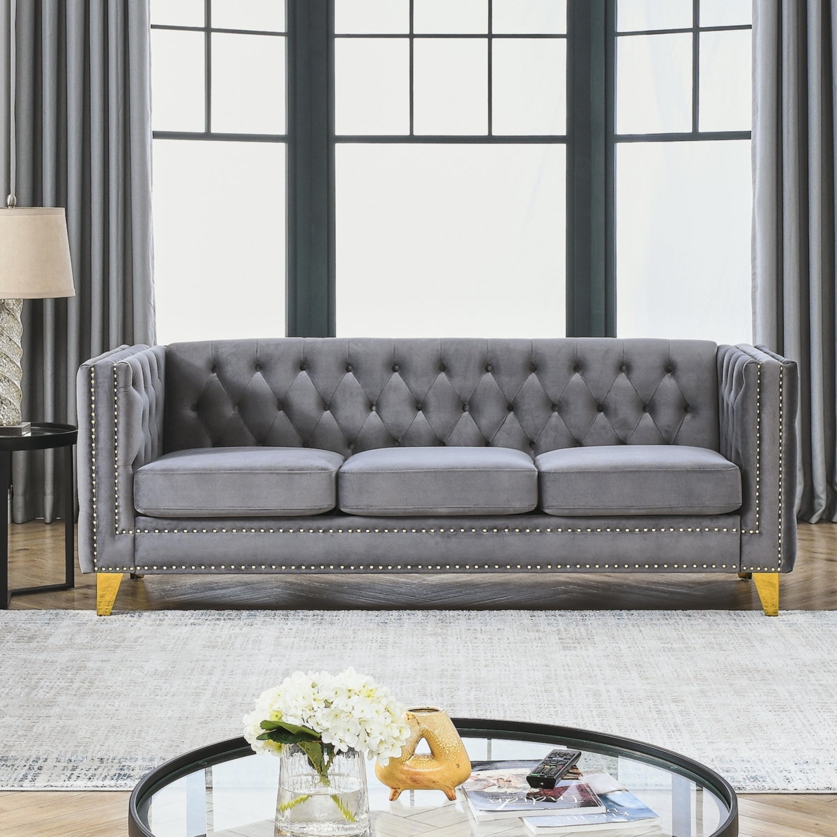 Click here for Streamdale Furniture Modern Grey Velvet Sofa with... prices