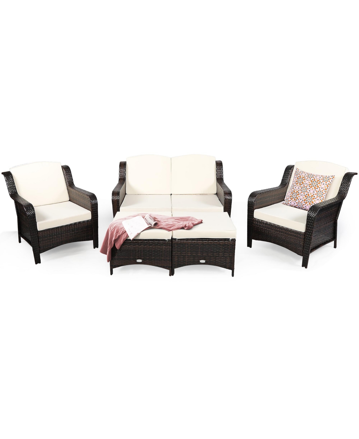 Click here for Costway 5PCS Patio Rattan Furniture Set Loveseat S... prices