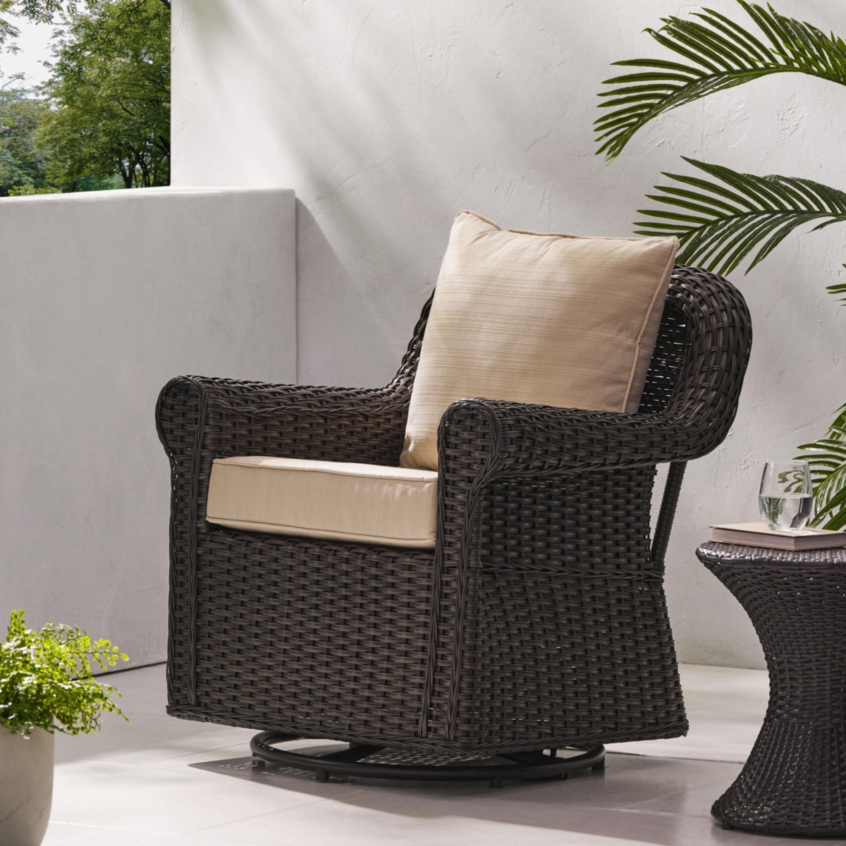 Click here for Streamdale Wicker Swivel Rocking Chair Cozy Outdoo... prices