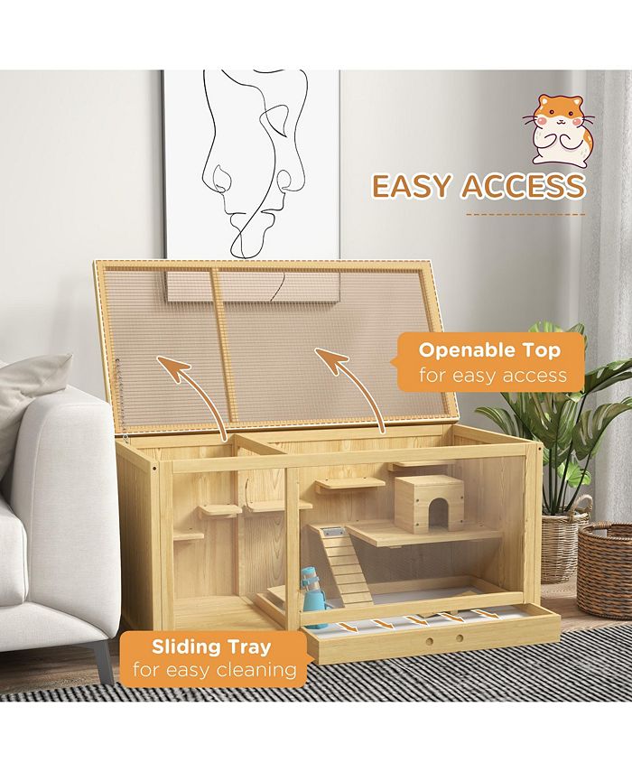Simplie Fun Wooden Hamster Cage, Extra Large Gerbil Cage, Multi-Layer ...