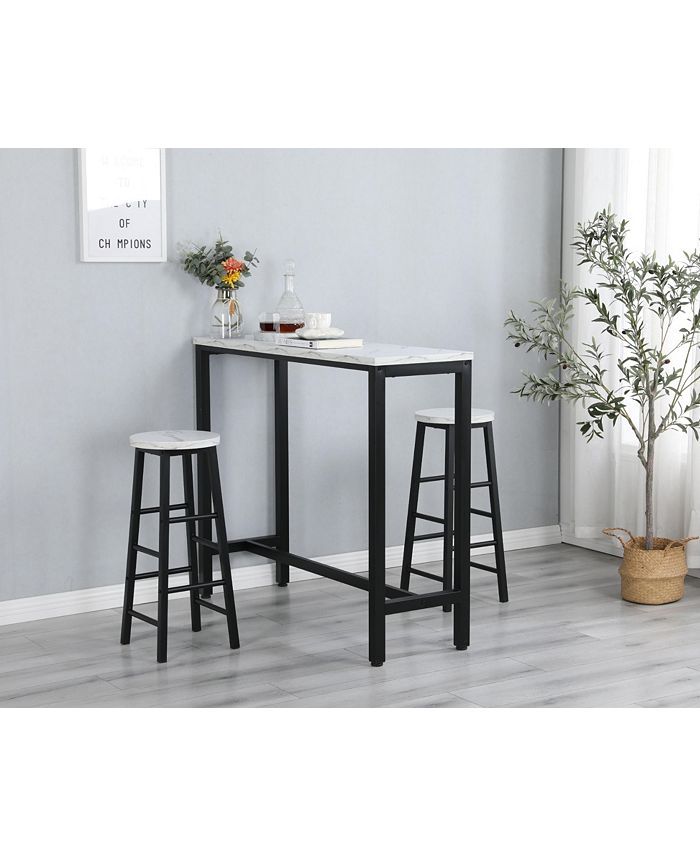 Simplie Fun Faux Marble Table Top Bar Table With 2 Bar Chairs, Kitchen ...