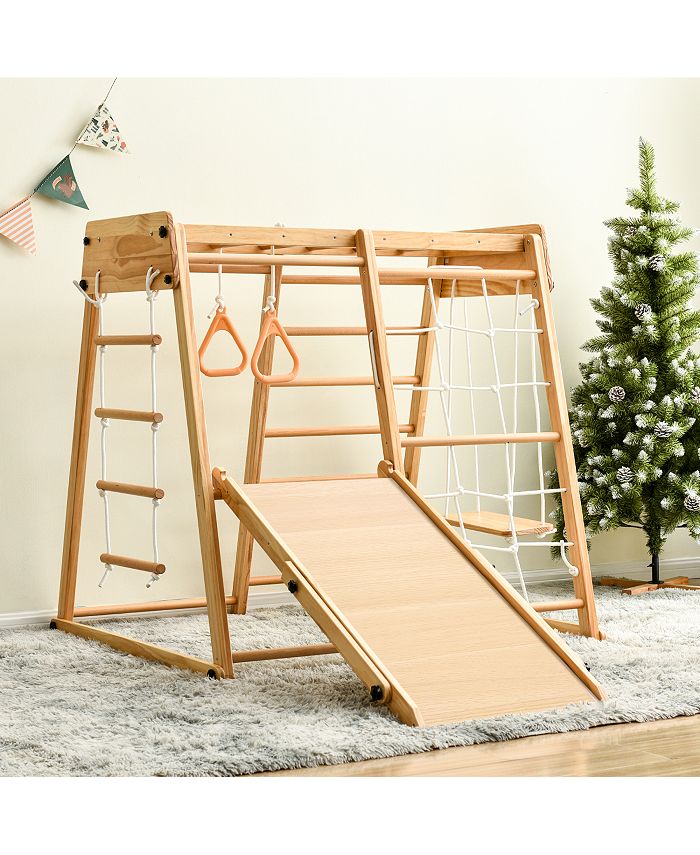 Simplie Fun Wooden Indoor Kids Playground with Slide, Climbing Ladder ...