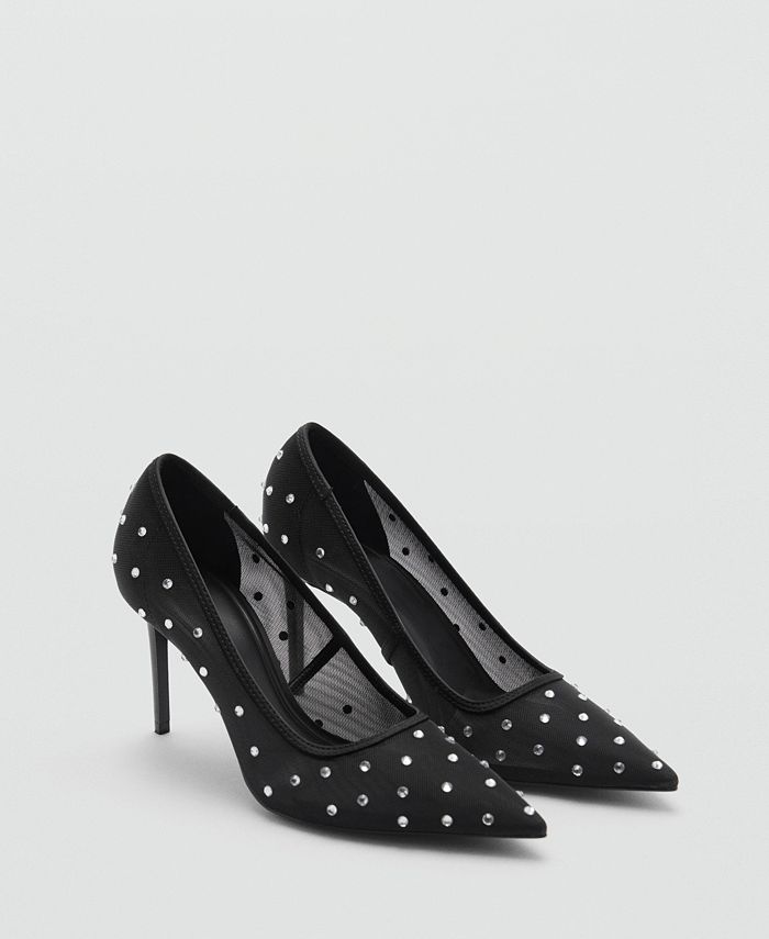 MANGO Women's Glitter Mesh Heeled Shoes - Macy's