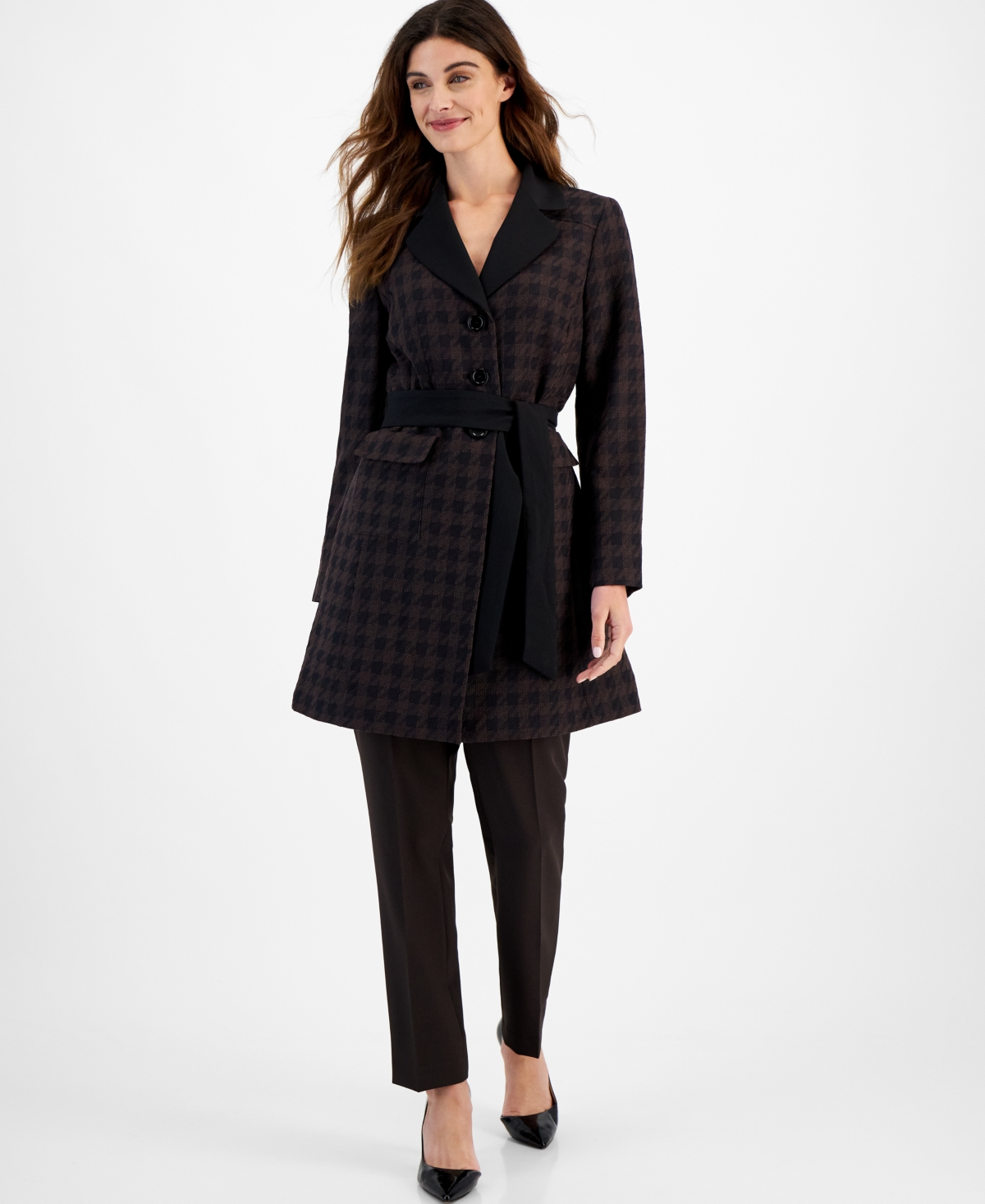 Click here for Le Suit Womens Houndstooth Belted Pantsuit  Regula... prices