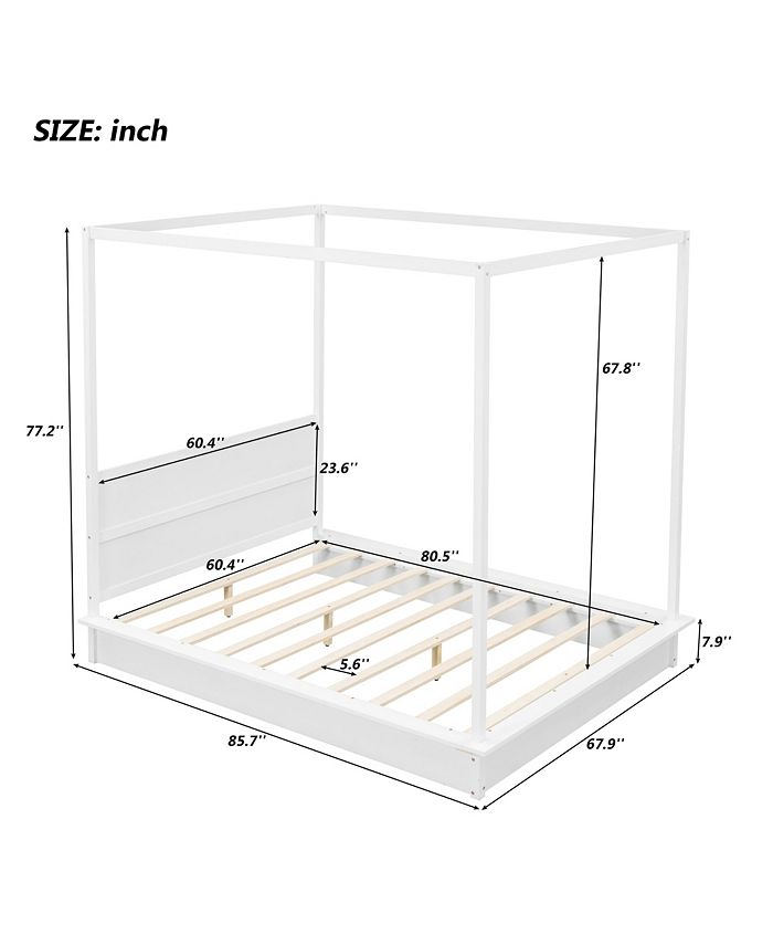 Simplie Fun Queen Size Wood LED Canopy Bed, Canopy Platform bed With ...