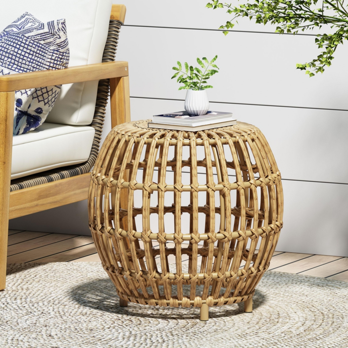 Click here for Streamdale Handcrafted Faux Rattan Woven Side Tabl... prices