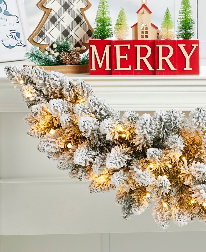 Glitzhome 3ft Pre Lit Snow Flocked Christmas Swag, with 50 Warm White ...