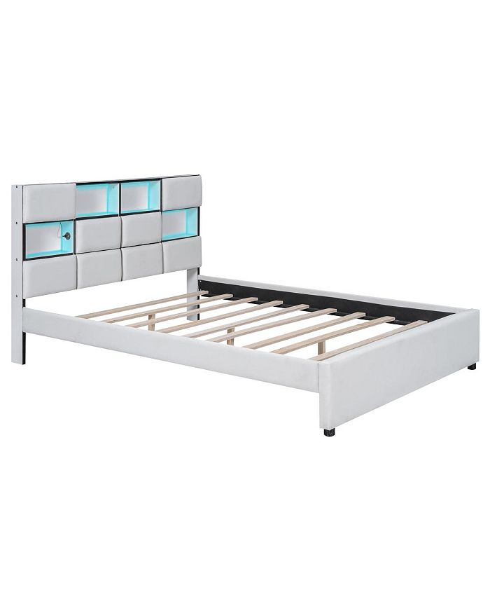 Simplie Fun Queen Size Upholstered Platform Bed With Led, Storage And ...