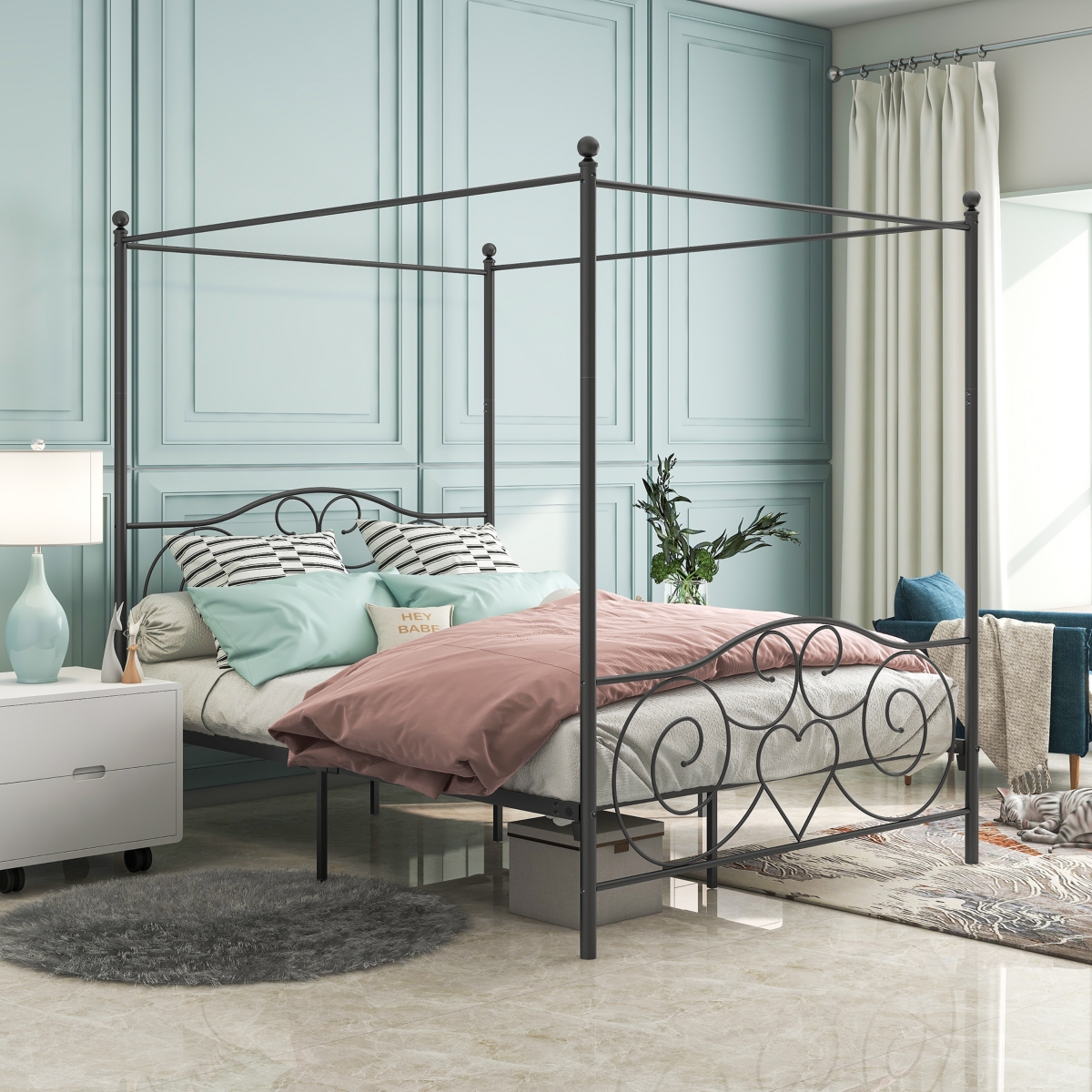 Click here for Streamdale Metal Canopy Bed Frame with Vintage Hea... prices