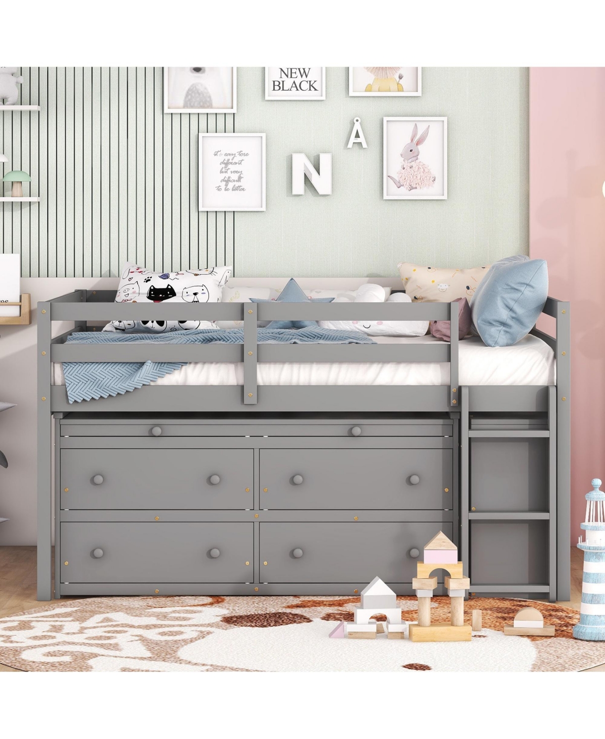 Click here for Streamdale White Loft Bed with Desk and Drawers -... prices