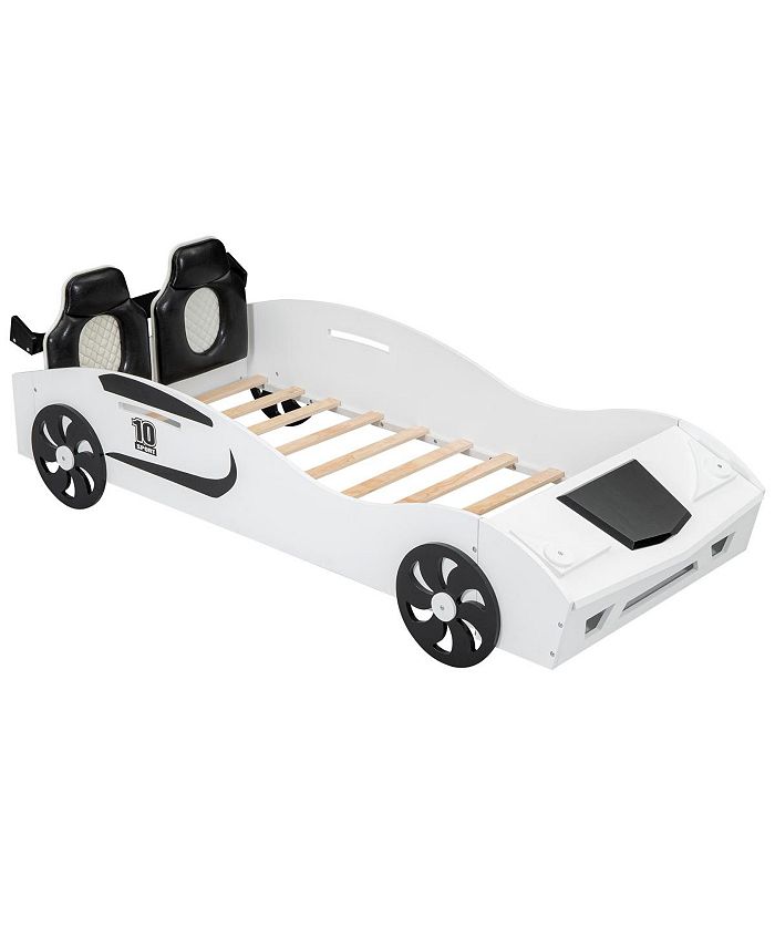 Simplie Fun Twin Size Race Car Shaped Platform Bed With Upholstered ...