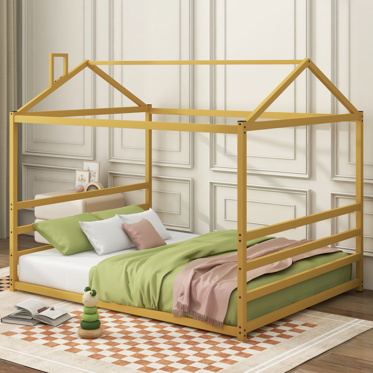 Click here for Streamdale Metal House Shape Platform Bed  Gold  Q... prices