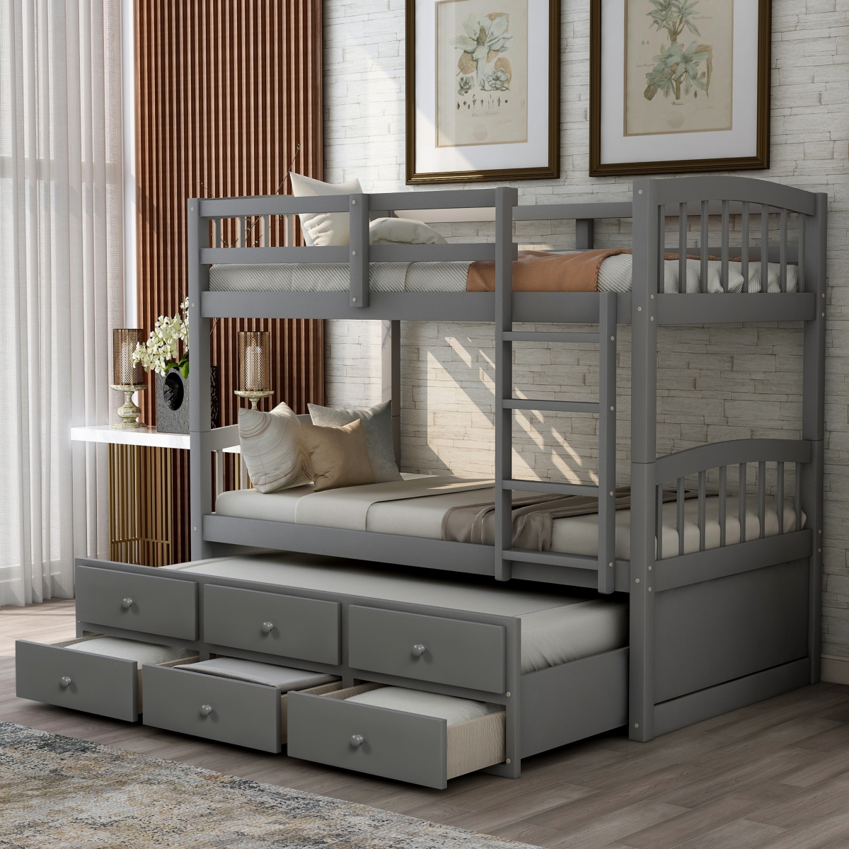 Click here for Streamdale Twin Bunk Bed with Ladder  Rail  Trundl... prices