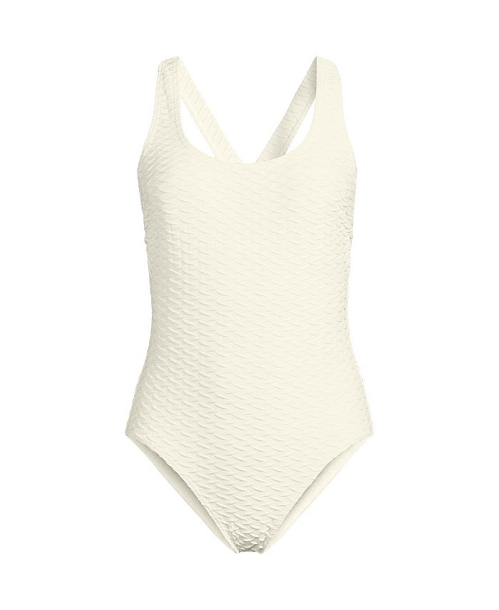 Lands' End Women's Texture Chlorine Resistant X-Back High Leg Tugless ...
