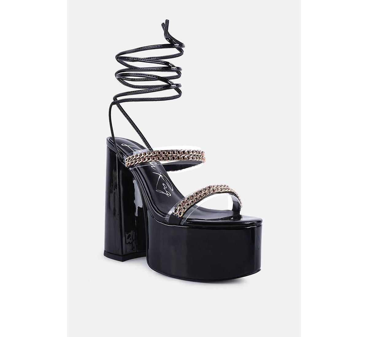 Click here for Indulgence Metal Chain Lace Up Chunky Sandals Wome... prices