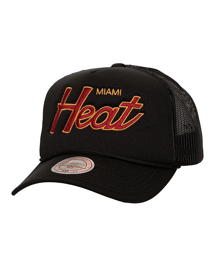 Mitchell & Ness Men's Black Miami Heat Script Side patch Trucker ...