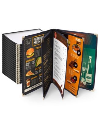 20 Menu Cover 10 View Double Stitch Black Trim 8 1/2"x11" Cafe Fold 5 ...