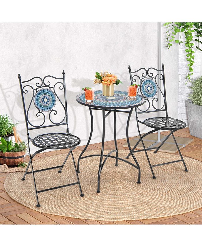 Costway Set of 2 Mosaic Chairs for Patio with Decorative Backrest Heavy ...