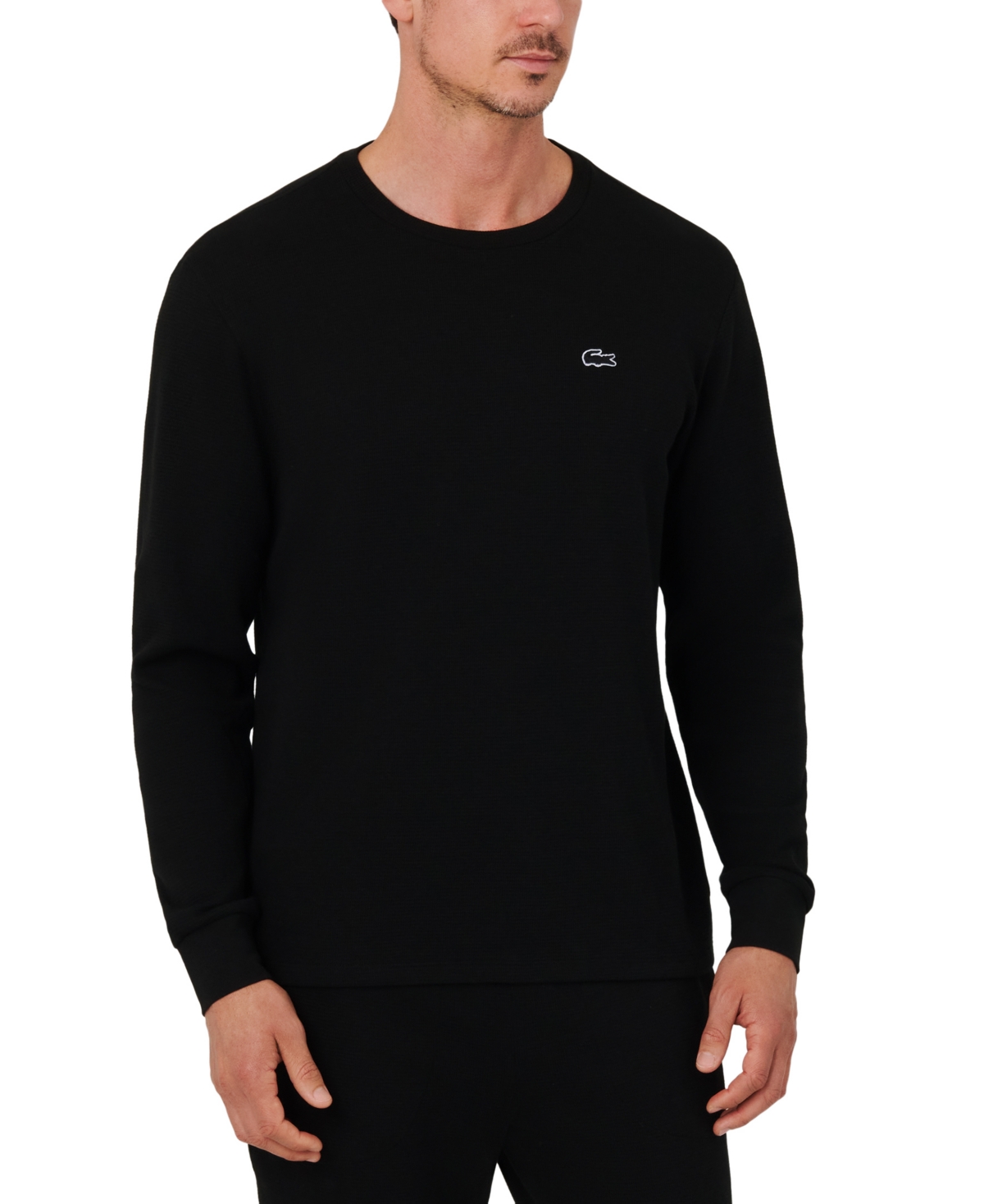 Click here for Lacoste Mens Waffle-Knit Thermal Sleep Shirt - Bla... prices