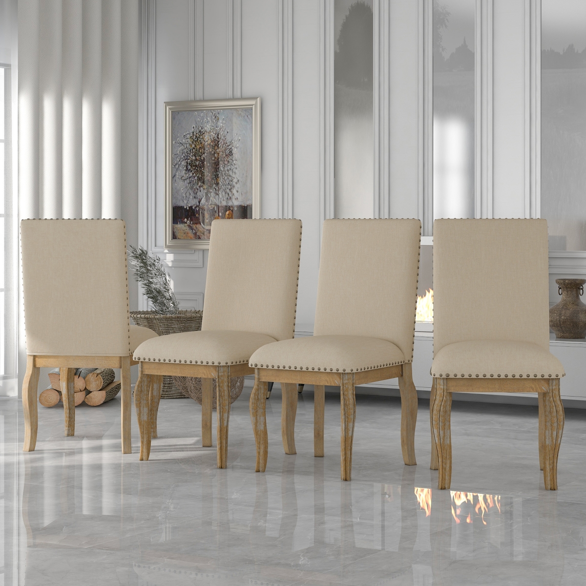 Click here for Streamdale 4 Dining Chairs Upholstered - Natural w... prices