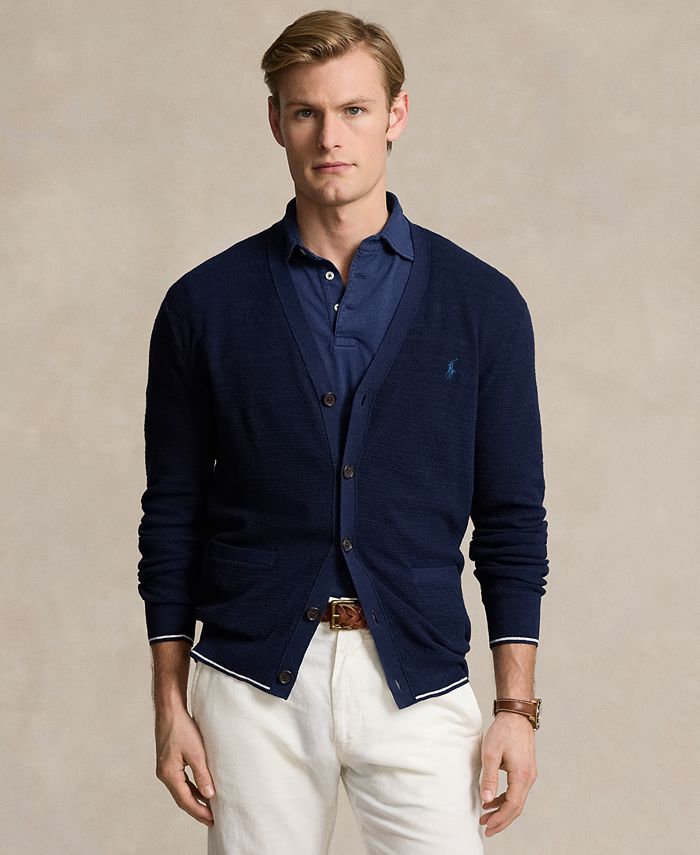 Polo Ralph Lauren Men's Textured Cotton-Linen V-Neck Cardigan - Macy's