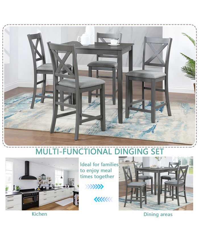 Simplie Fun 5-Piece Solid Wood Counter Height Dining Set Sophistication ...
