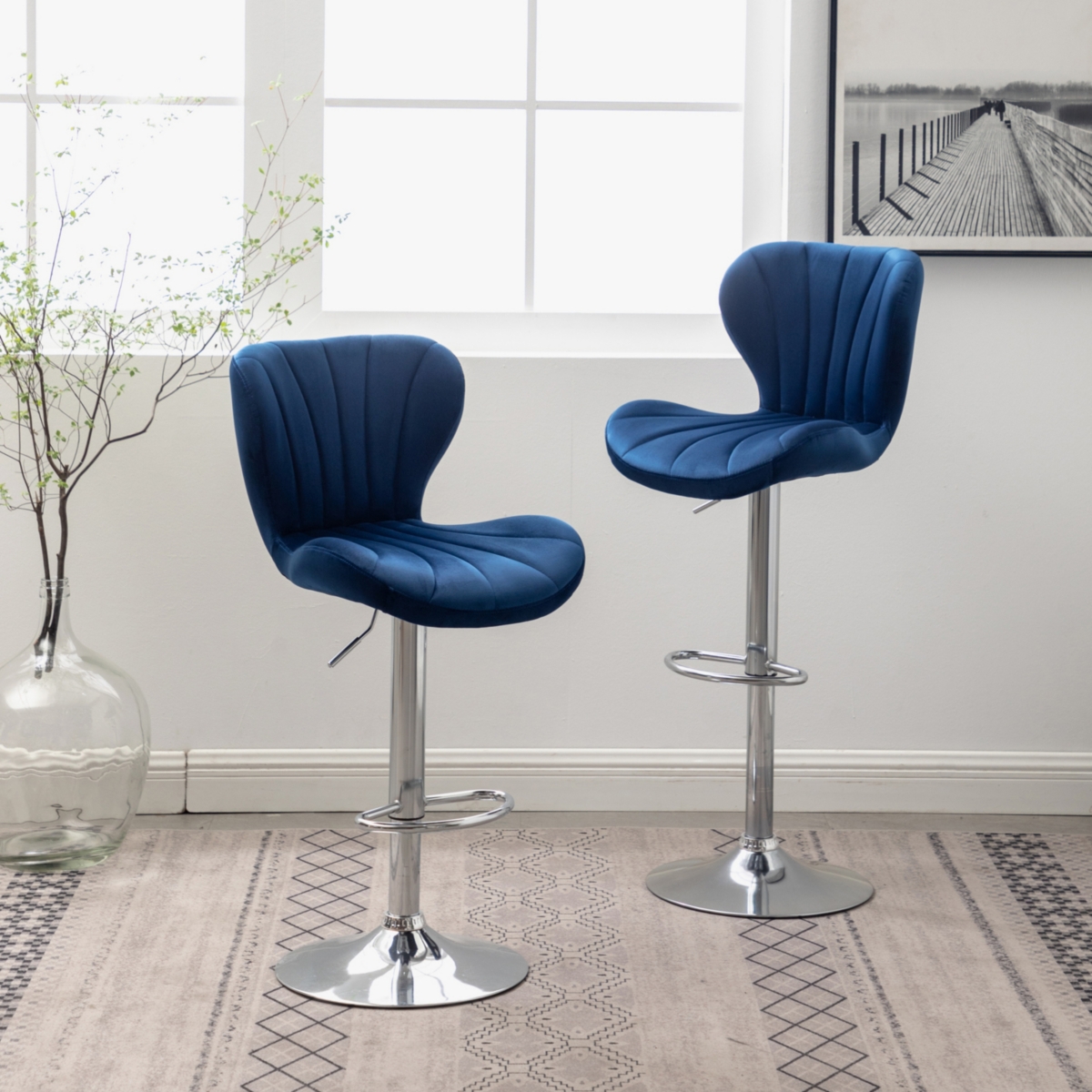 Click here for Upholstered Adjustable Swivel Barstools in Blue  S... prices