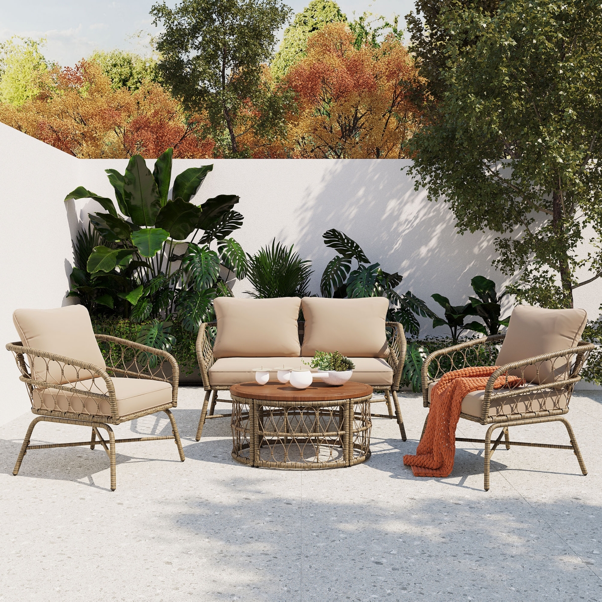 Click here for Streamdale Boho Wicker Chat Set with Comfort and S... prices