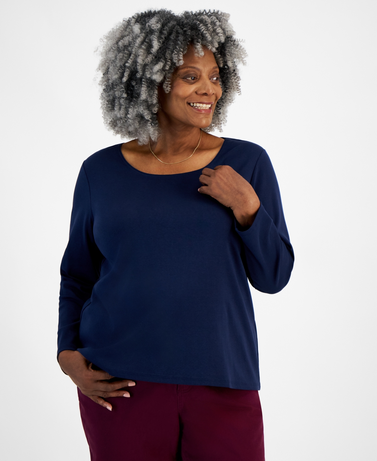 Click here for Style & Co Plus Size Scoop-Neck Long-Sleeve Top  E... prices