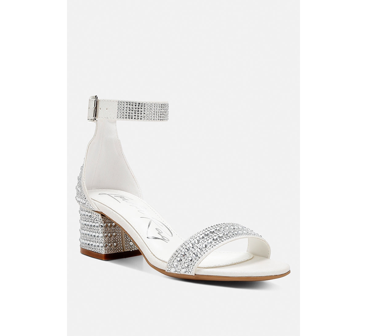 Click here for Twerky Rhinestones Embellished Block Sandals - Whi... prices