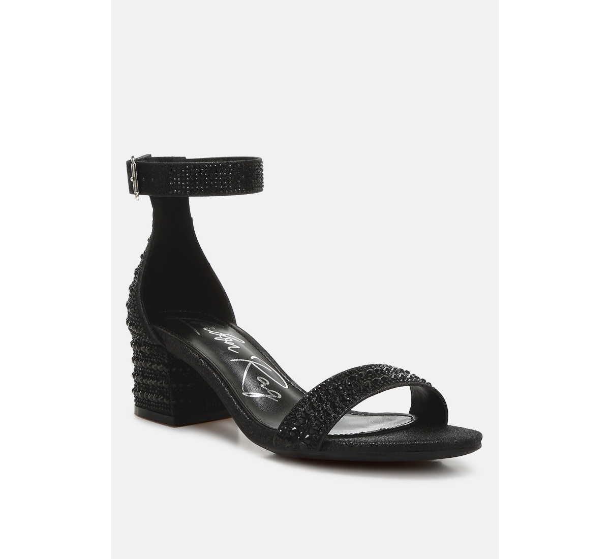 Click here for Twerky Rhinestones Embellished Block Sandals - Bla... prices