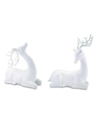 Slickblue Modern White Stone Laying Deer Figurine (Set of 2) - Macy's