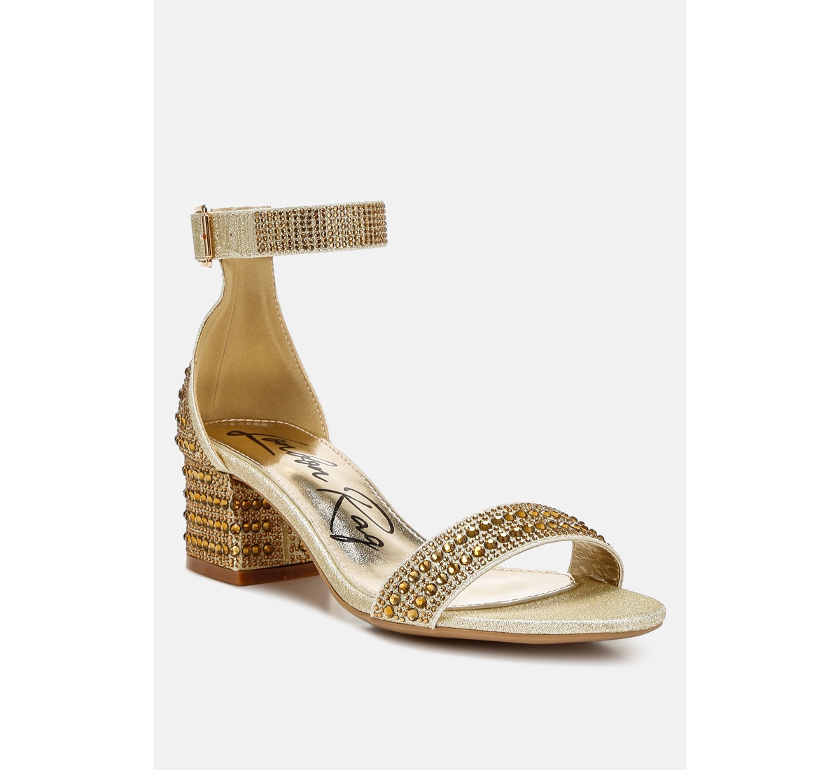Click here for Twerky Rhinestones Embellished Block Sandals - Gol... prices