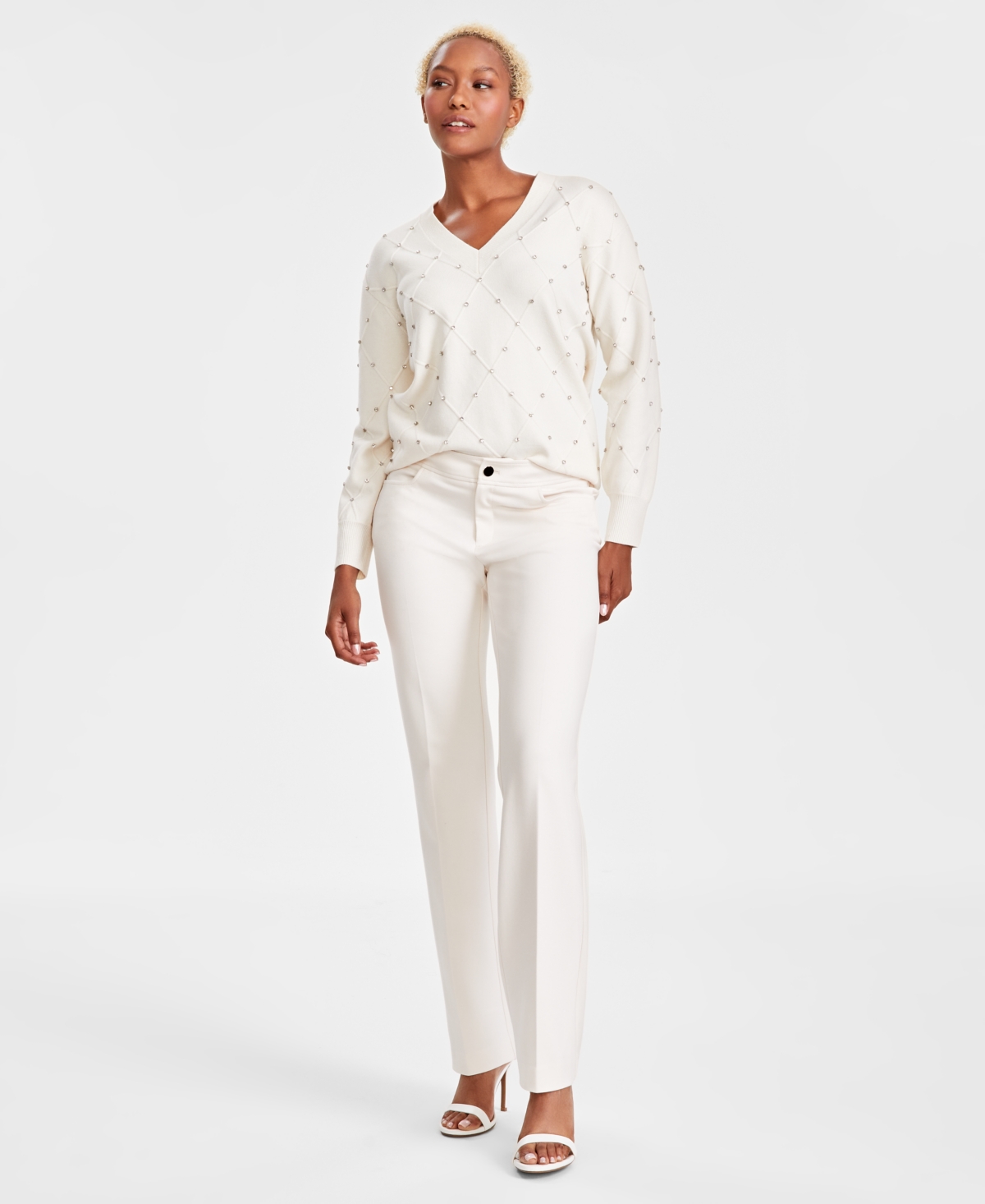 Click here for Anne Klein Petite Mid-Rise Pants - White Dove prices