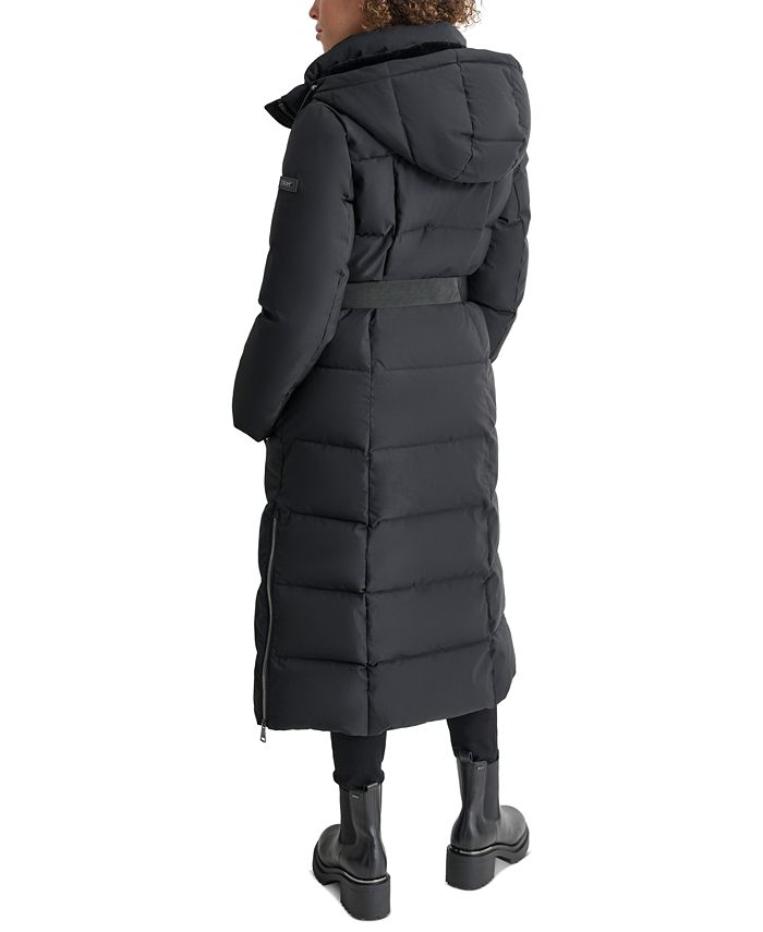 DKNY Womens Maxi Belted Hooded Puffer Coat - Macy's