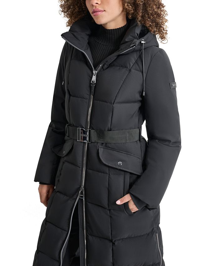DKNY Womens Maxi Belted Hooded Puffer Coat - Macy's