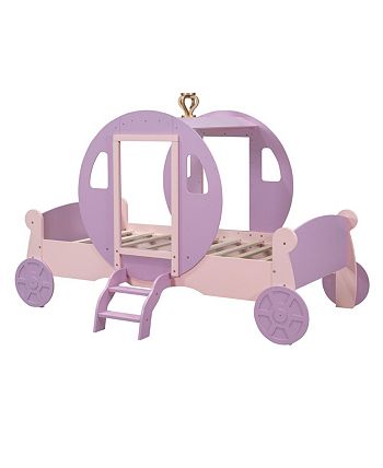 Simplie Fun Twin Size Princess Carriage Bed With Crown, Wood Platform ...