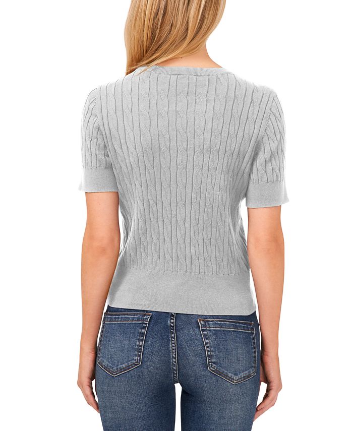 CeCe Women's Cotton Cable-Knit Short-Sleeve Sweater - Macy's