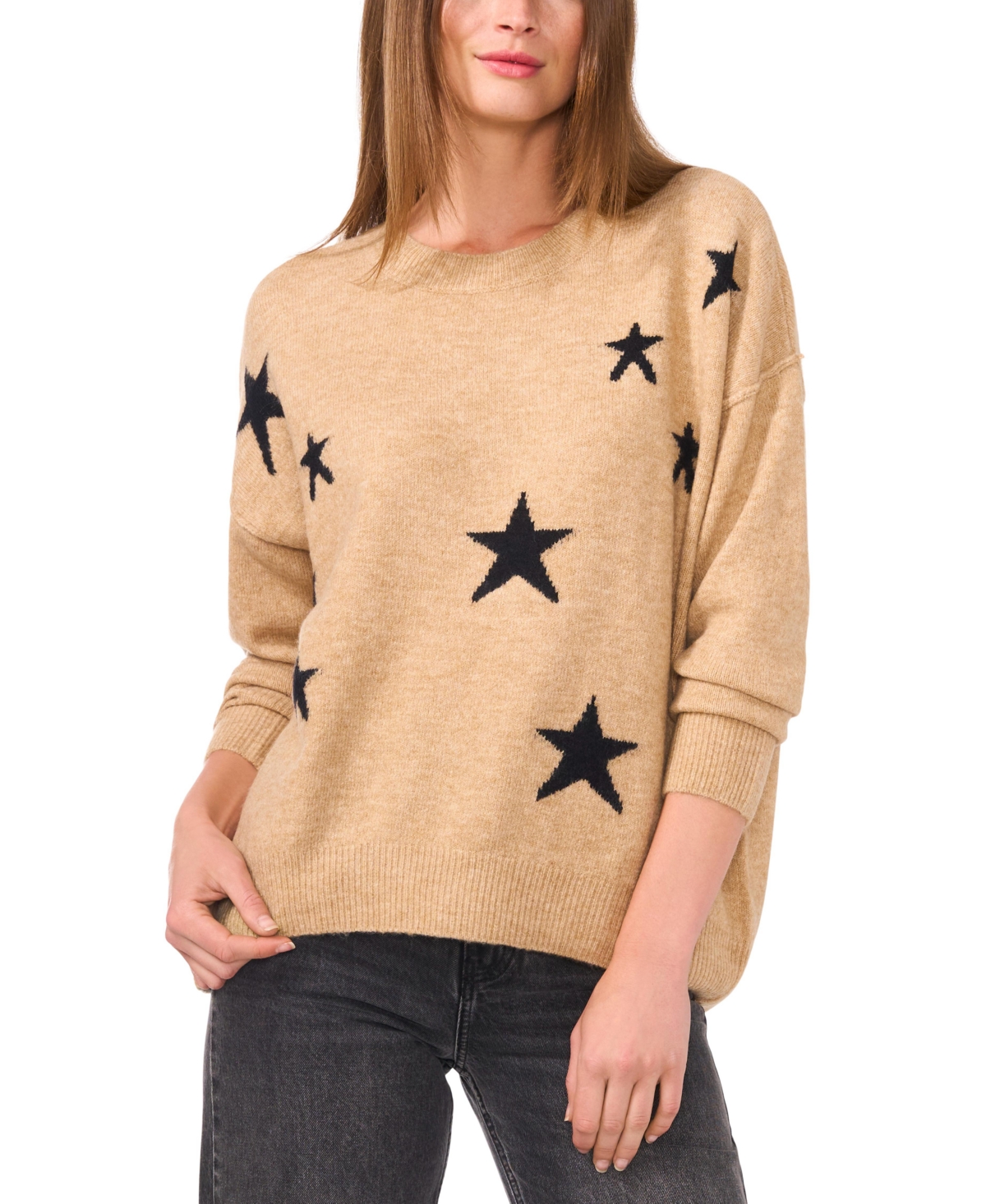 Click here for Vince Camuto Womens Cozy Crewneck Star-Print Dropp... prices
