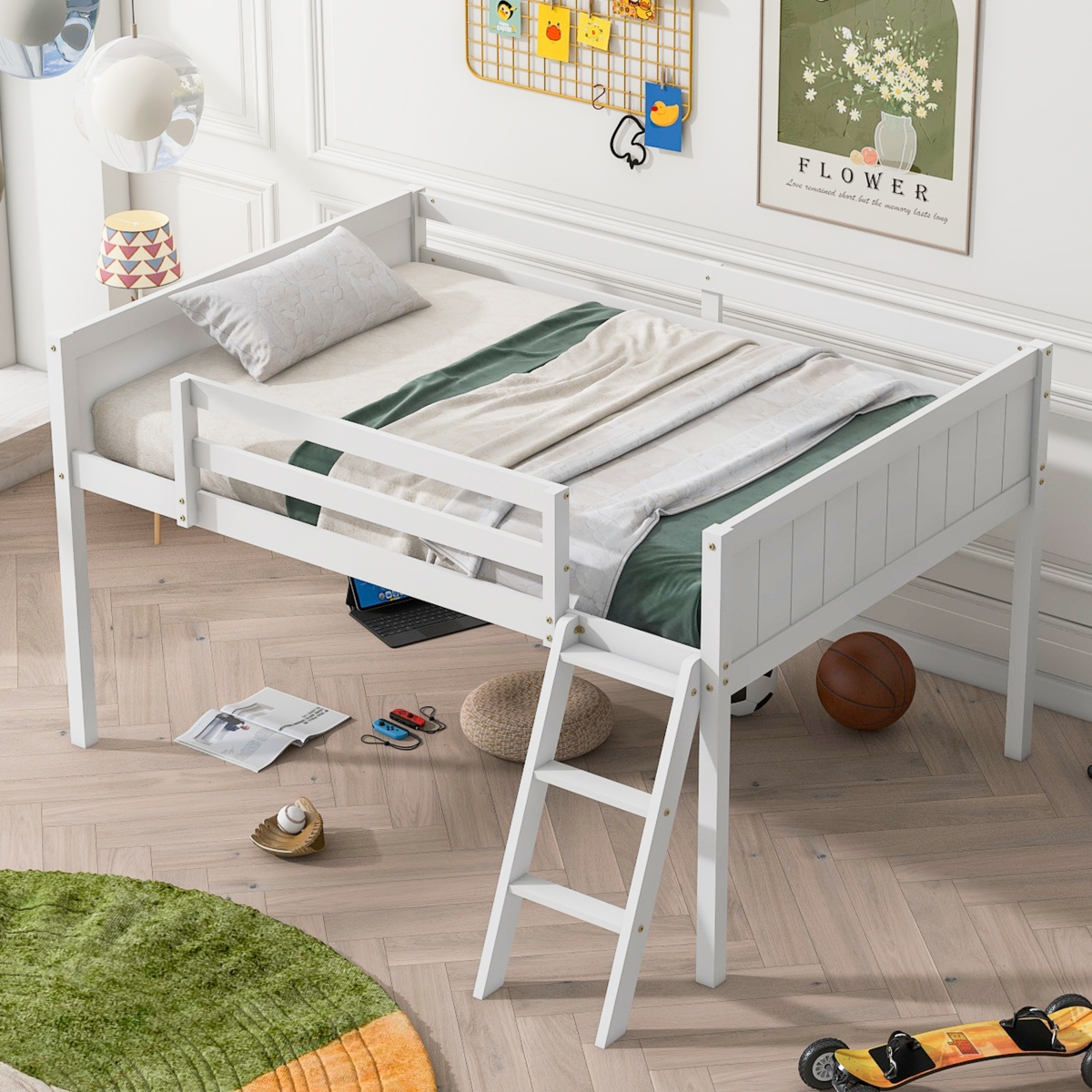 Click here for Streamdale Full Size Wood Low Loft Bed with Ladder... prices