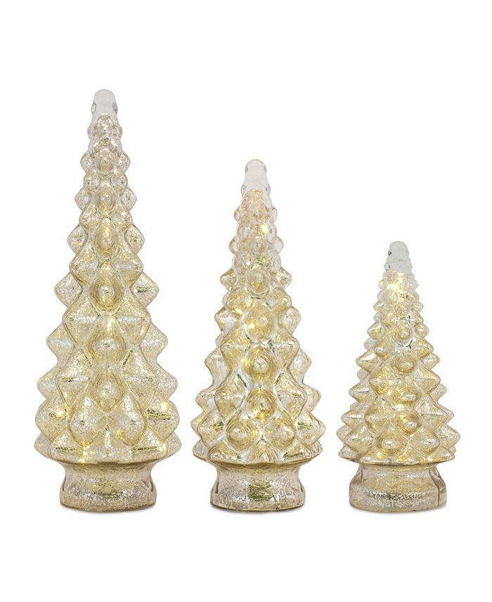 Slickblue LED Lighted Mercury Glass Holiday Tree Decor - Set of 3 - Macy's
