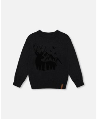 Deux par Deux Big Boys Sweater With Deer Flocking Dark Gray - Macy's