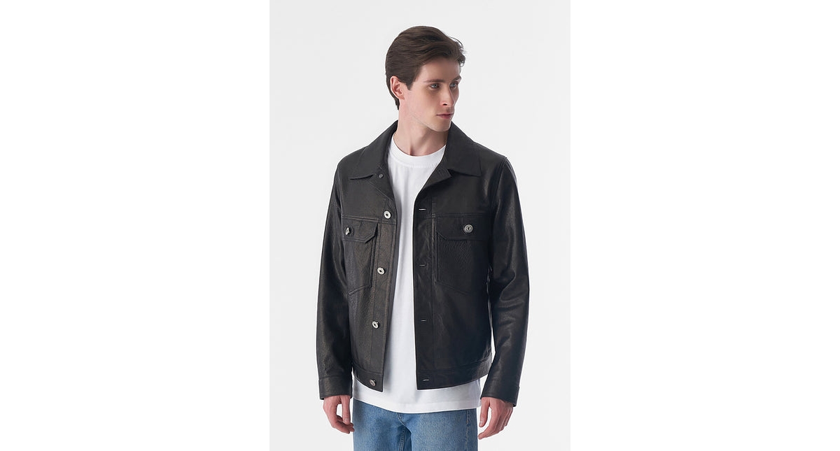 Click here for Furniq Uk Mens Genuine Leather Trucker Jacket  Nat... prices