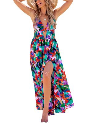CUPSHE Women's Tropical Plunging Sleeveless Keyhole Maxi Beach Dress ...