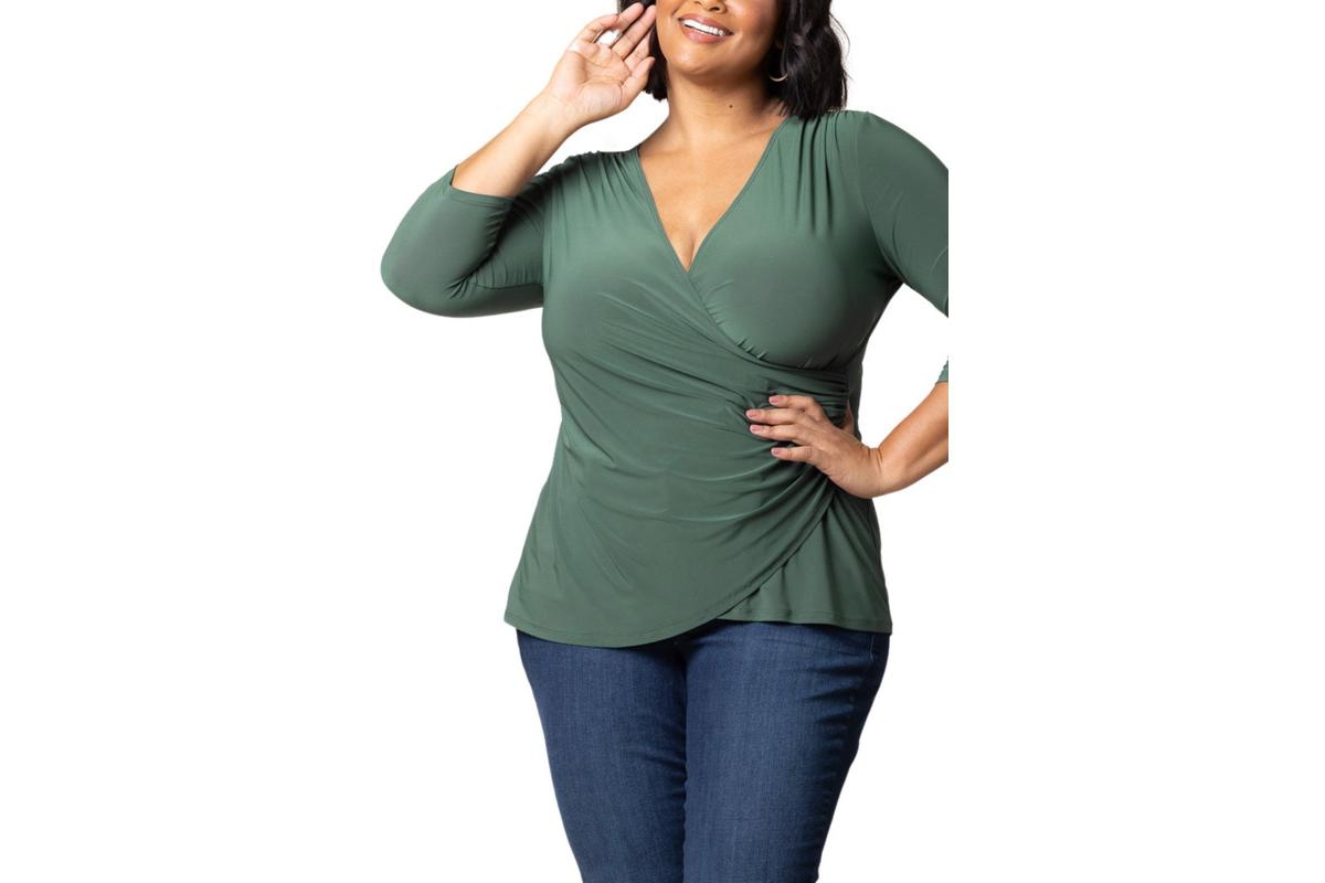 Click here for Kiyonna Plus Size Femme Fatale Faux Wrap Top - Fer... prices