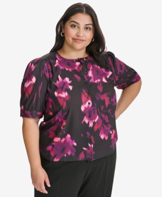 Calvin Klein Plus Size Floral-Print Button-Front Blouse - Macy's