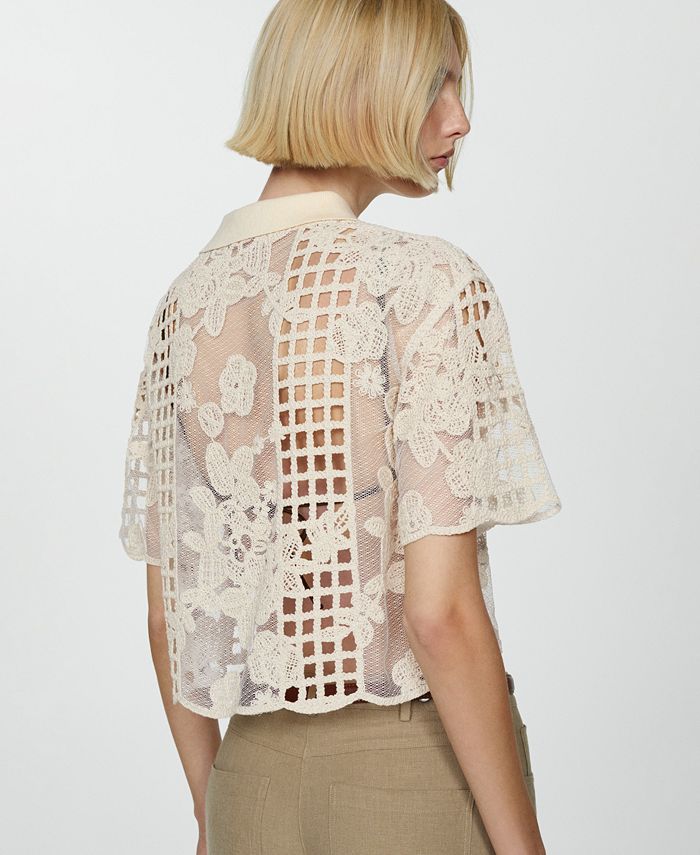 MANGO Women's Openwork Details Embroidered Blouse - Macy's