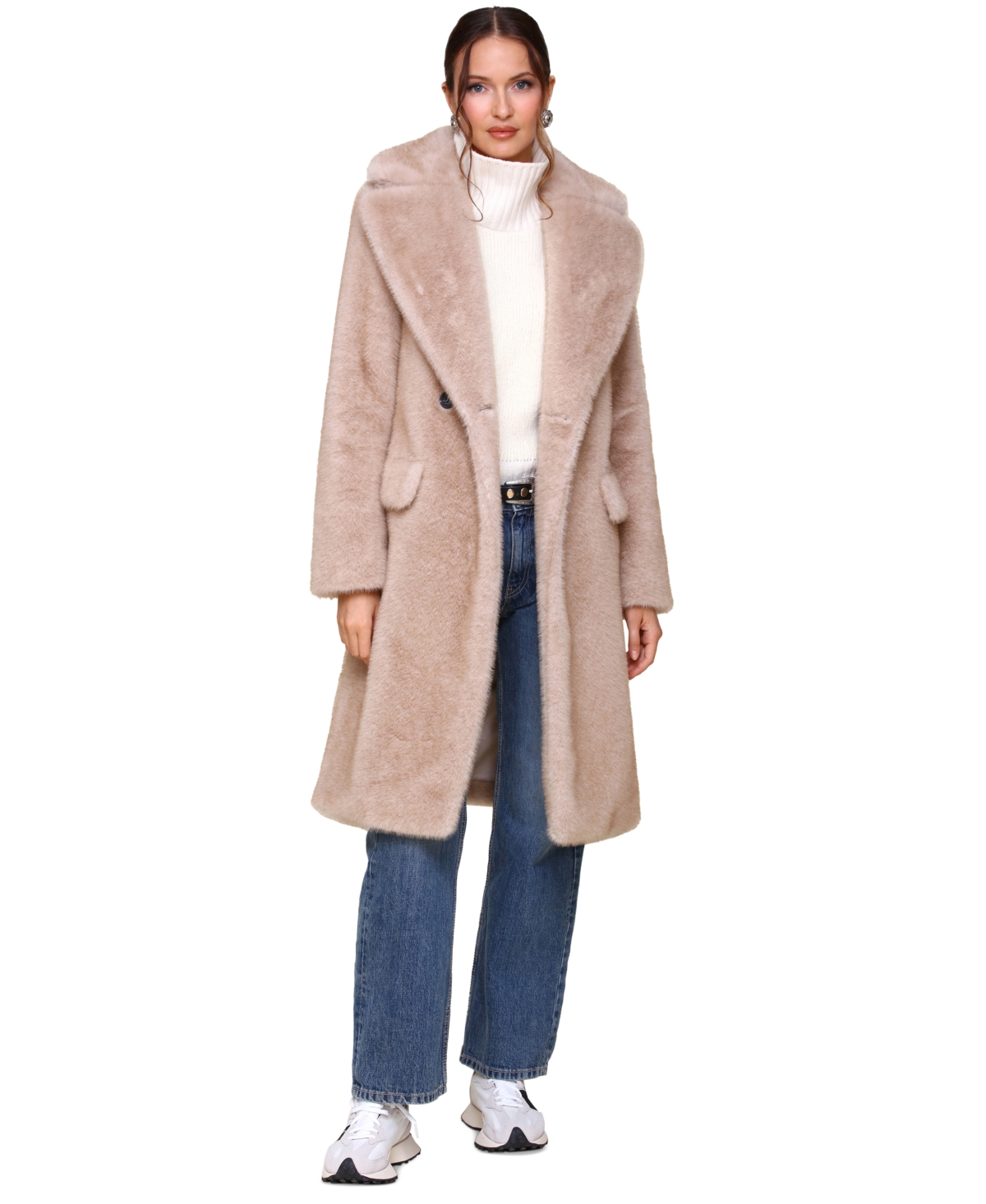 Click here for Avec Les Filles Womens Notched-Collar Faux-Fur Coa... prices